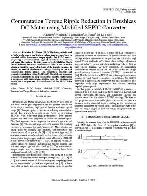 Commutation Torque Ripple Reduction In Brushless Dc Motor Using Modified Sepic Converter Pdf
