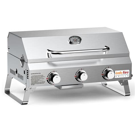 Onlyfire Tabletop Gas Grill 3 Burners 24 Stainless Steel Portable Propane Grill With Foldable