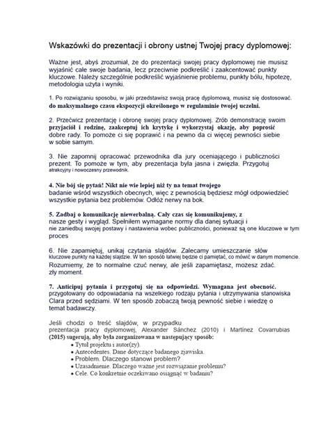 Porady Dotyczące Prezentacji I Obrony Ustnej Twojej Pracy Dyplomowej Pdf