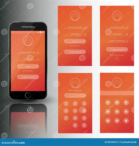 Nice Mobile Phone Set Of Security Frames Template With Login