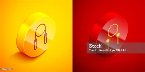 주황색과 빨간색 배경에 격리된 등색 점프 로프 아이콘입니다 로프건너뛰기 스포츠 장비 서클 버튼입니다 벡터 3차원 형태에 대한 스톡 벡터 아트 및 기타 이미지 Istock