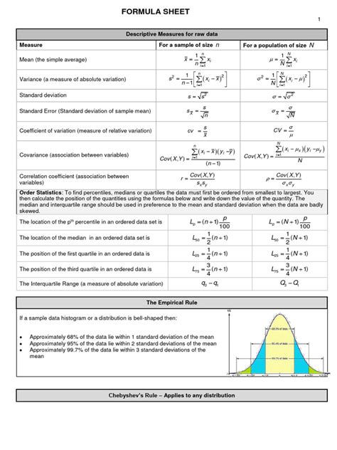 Ecm1001 Formula Sheet Pdf Normal Distribution Probability