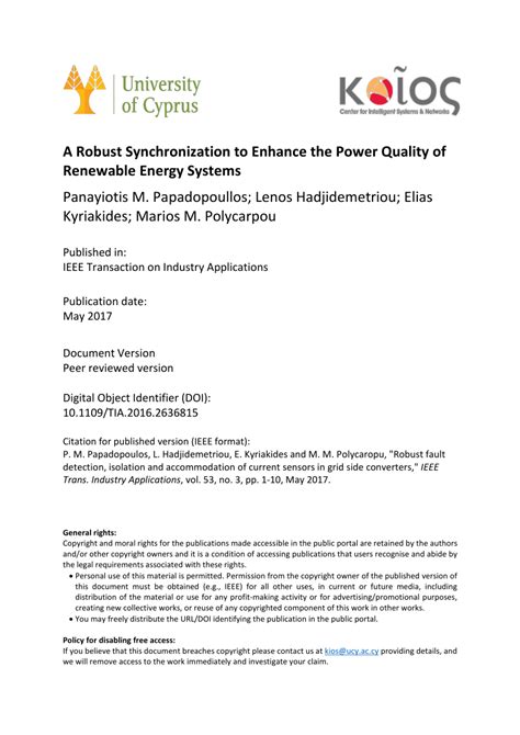 Pdf Robust Fault Detection Isolation And Accommodation Of Current Sensors In Grid Side Converters