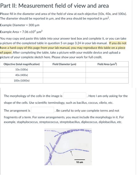 Solved Please Fill In The Diameter And Area Of The Field Of Chegg Com