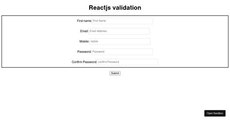 Reactjs Form Validation Codesandbox