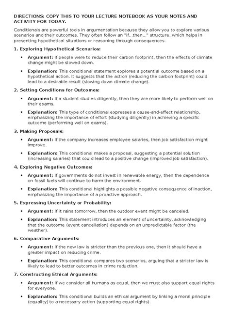 Conditionals Notes Grammar Directions Copy This To Your Lecture Notebook As Your Notes And
