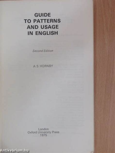 A S Hornby Guide To Patterns And Usage In English Oxford University Press 1975