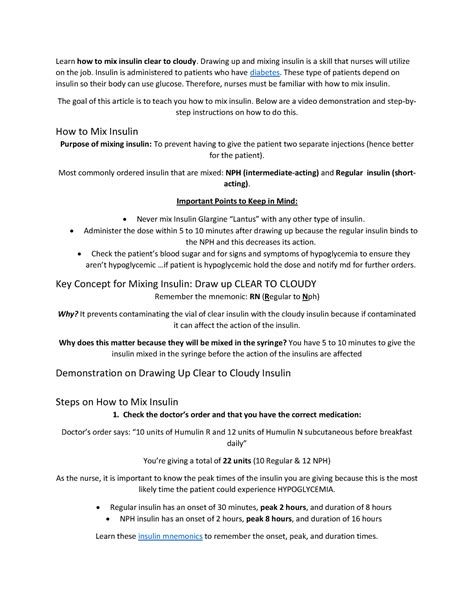 Insulin Notes Clear To Cloudy Learn How To Mix Insulin Clear To