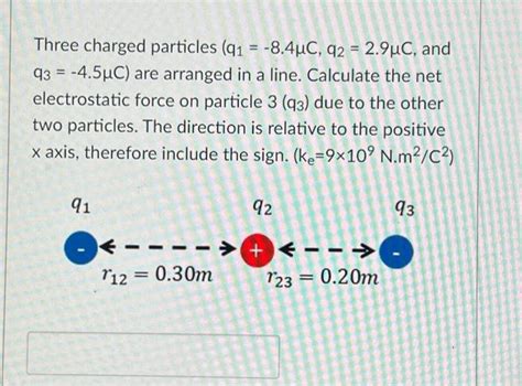 Solved Three charged particles q1 8 4μC q2 2 9μC and Chegg com