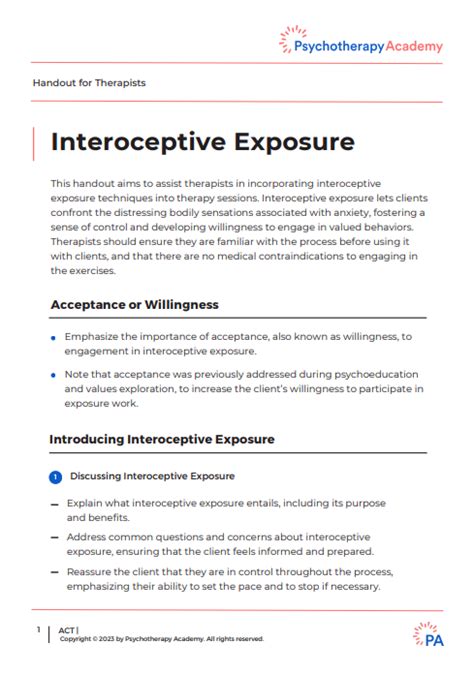 Interoceptive Exposure Overview — Therapist Worksheet Psychotherapy