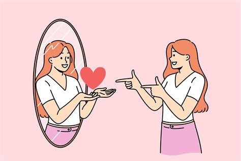 Woman With High Self Esteem Looks In Mirror And Sees Reflection With