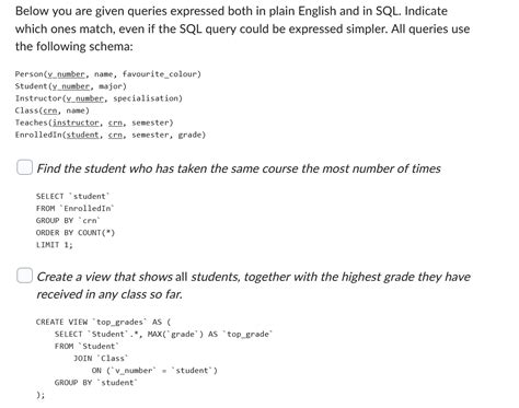 Solved Below You Are Given Queries Expressed Both In Plain Chegg