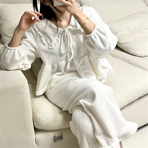 여성 러블리 프릴 수면 잠옷 세트 파자마 세트 홈웨어