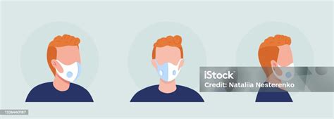 통기성 통풍구 세미 플랫 컬러 벡터 캐릭터 아바타 세트와 호흡보호구 착용 2차 도형에 대한 스톡 벡터 아트 및 기타 이미지