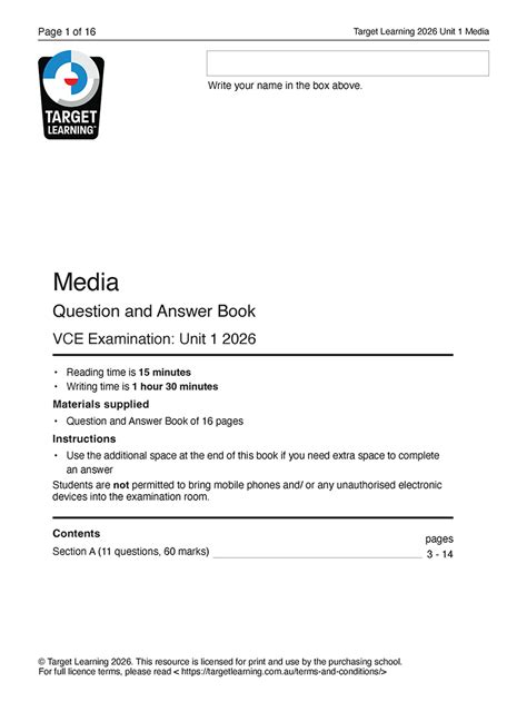2026 Media Unit 1 Examination Target Learning