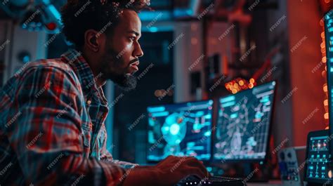 Premium Photo Young African American Programmer Working With