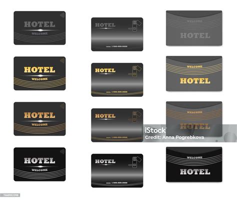 흰색 배경에 격리 된 검은 색 호텔 Rfid 키 카드 및 키 카드 슬리브 홀더 세트 샘플 디자인의 벡터 템플릿 가리기에 대한 스톡 벡터 아트 및 기타 이미지 Istock