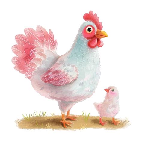 Un Dibujo De Un Pollo Y Un Pollo Bebé Vector Premium