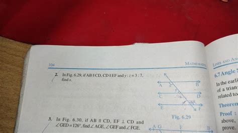 104 2 In Fig 6 29 If Ab∥cd Cd∥ef And Y Z 3 7 Find X 3 In Fig 6 30