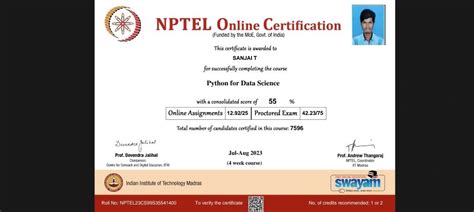 Sanjai T On Linkedin I Have Completed Python For Data Science In Nptel