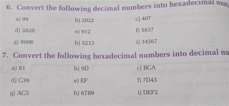 8006 H 5213 I 34567 7 Convert The Following Hexadecimal Numbers Into
