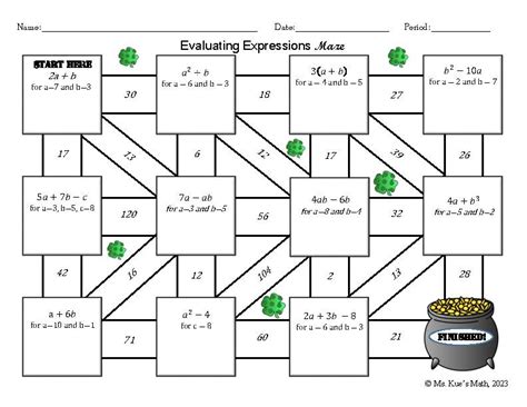 St Patricks Day Evaluating Expressions Maze Classful