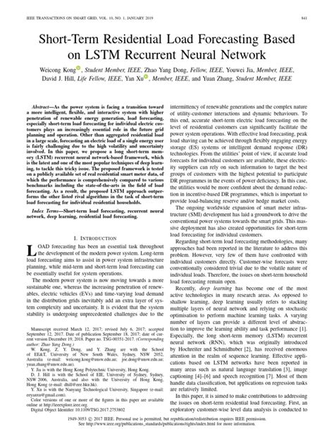 Short Term Residential Load Forecasting Based On Lstm Recurrent Neural