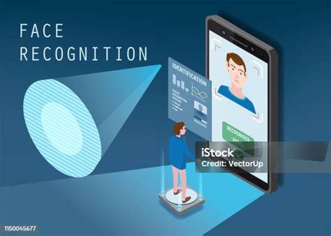 아이소메트릭 디자인입니다 스마트폰은 사람의 얼굴을 스캔 합니다 생체 인식 남성 스마트 폰은 사람의 얼굴을 스캔 하 여 선과 점으로 구성 된 다각형 그리드를 형성 합니다 얼굴