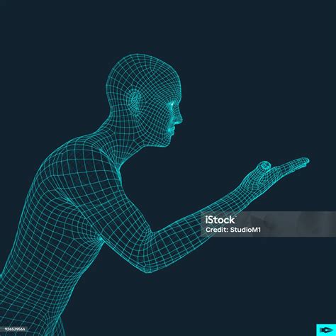맨 손으로 뭔가를 가리킵니다 남자 기하학적 디자인의 3d 모델입니다 벡터 일러스트입니다 상체에 대한 스톡 벡터 아트 및 기타 이미지 Istock