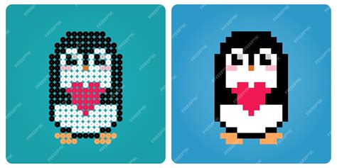 Le Pingouin Pixel 8 Bits Tient Lamour Animaux Pour Atout De Jeu Et