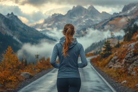 Woman Hiking Through A Mountain Pass Premium Ai Generated Image
