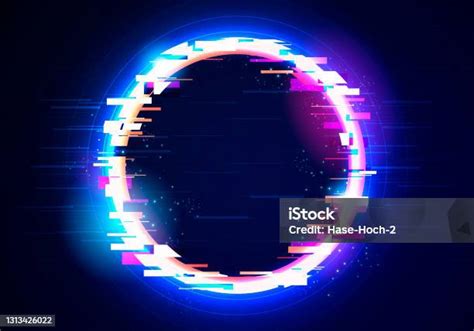 벡터 일러스트가 원 프레임 결함 추상 Tv는 신호 혼란을 왜곡 왜곡 빛 효과와 글리치 링 원형에 대한 스톡 벡터 아트 및 기타 이미지 Istock