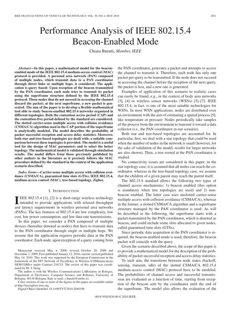 Pdf Performance Analysis Of Ieee 802154 Non Beacon Enabled Mode