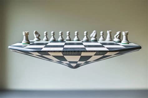 Chess Pieces In A Creative Floating Display On A Minimalist Board