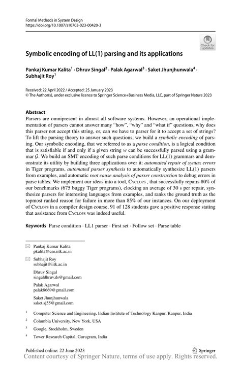 Symbolic Encoding Of Ll1 Parsing And Its Applications