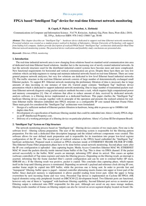 Pdf Fpga Based “intelligent Tap” Device For Real Time Ethernet