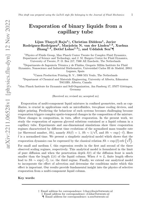 PDF Evaporation Of Binary Liquids From A Capillary Tube