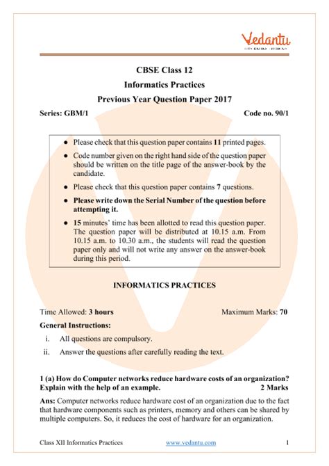 Cbse Class 12 Informatics Practices Question Paper And Solutions 2017 Delhi Scheme