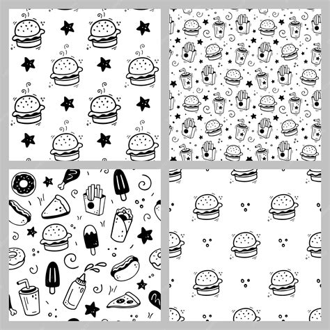 Premium Vector Hand Drawn Hamburger Patterns Set Of Fast Food