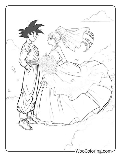 Goku And Chichi Kiss Sketch Coloring Page