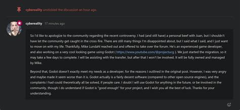 cybereality apologized r godot