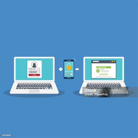 스마트폰 폰과 랩톱 컴퓨터에서 푸시 코드 메시지 아이콘이 있는 2단계 인증 암호 보안 알림 로그인 확인 또는 Sms 벡터