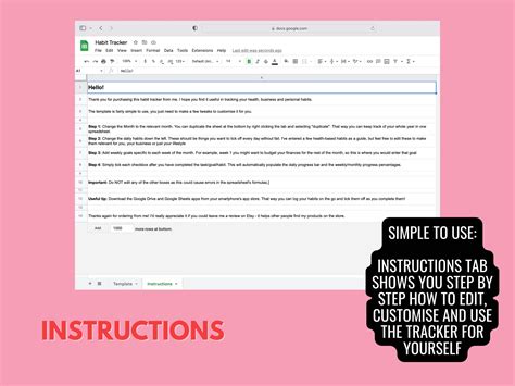 Habit Tracker Google Sheets Tracking Spreadsheet Template Etsy