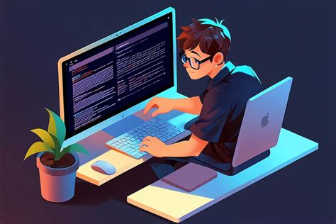 Flat 3d Isometric Software Developer Or Programmer Coding On Pc Computer Premium Ai Generated