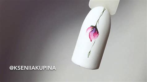 Бутон розы акварелью Акварель на ногтях Watercolor Nail Art Youtube