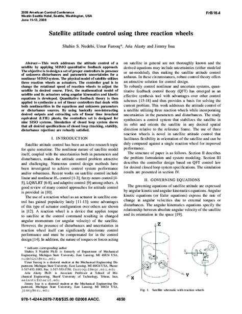 Pdf Satellite Attitude Control Using Three Reaction Wheels