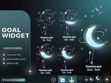 Celestial Moon Cute Liquid Filling Goal Widget Is Fully Customisable For Twitch Streamlabs And