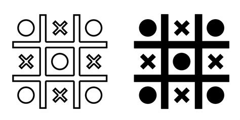 Outline Silhouette Tic Tac Toe Icon Set Isolated On White Background