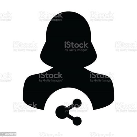 공유 아이콘 벡터 여성 프로필 아바타 기호 와 네트워크 기호 에 문말 그림 Communications Director에 대한 스톡 벡터 아트 및 기타 이미지