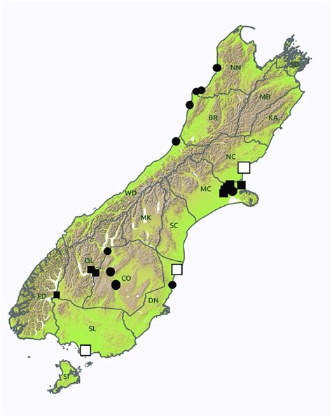 Map Of The South Island Of New Zealand Showing The 21 Locations From